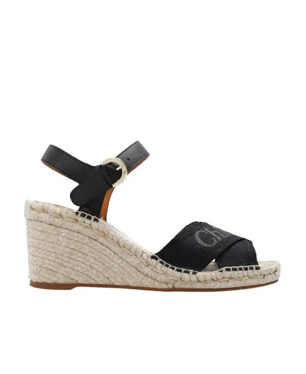 Chloé Espadrille Wedge Sandals With Ankle Strap - Black