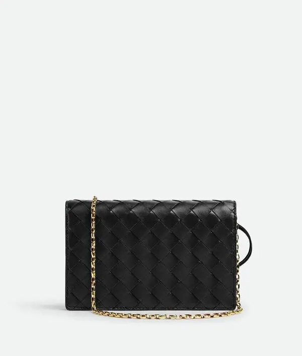 Bottega Veneta Intrecciato Nappa Leather Pouch With Chain - Black