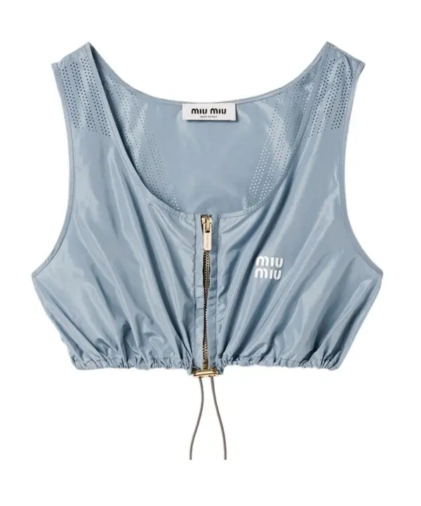Miu Miu Technical Silk Cropped Top - Stellar Blue