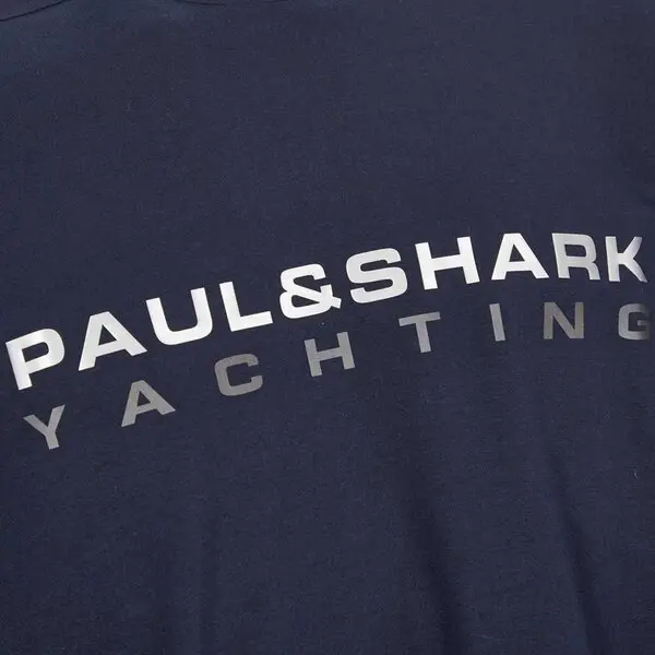 PAUL  SHARK Navy Blue Round Collar Logo T-shirt
