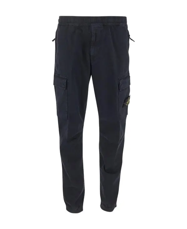 Stone Island Logo Patch Tapered Cargo Trousers - Blue