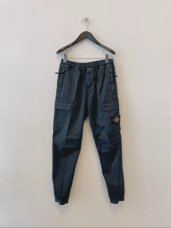 Stone Island Logo Patch Tapered Cargo Trousers - Blue