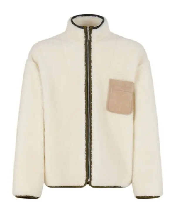 Marni Shearling Jacket With Leather Piping - Cream
