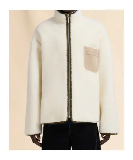 Marni Shearling Jacket With Leather Piping - Cream