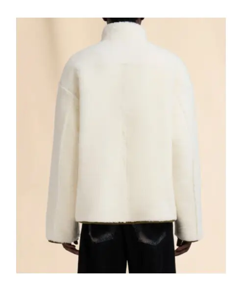 Marni Shearling Jacket With Leather Piping - Cream