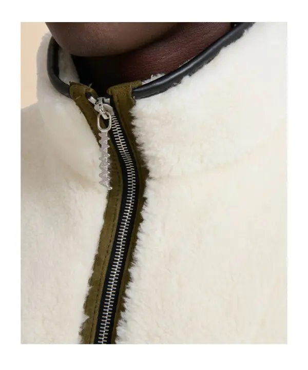 Marni Shearling Jacket With Leather Piping - Cream