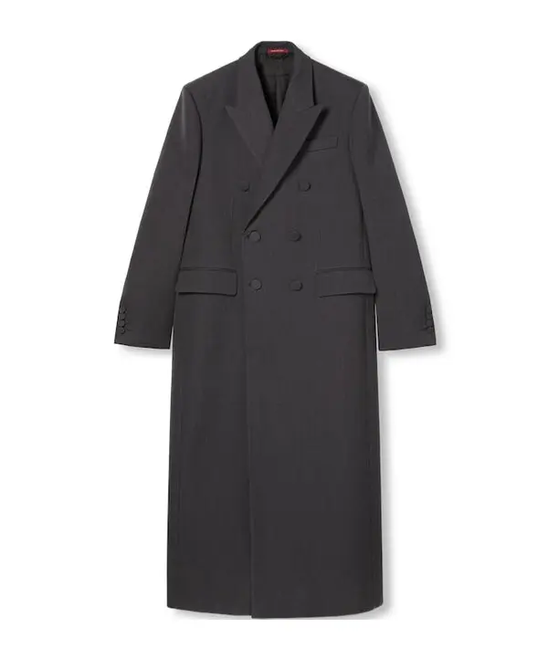 Gucci Double-breasted Collared Button-up Coat With Webbing Detail - Dark Gray