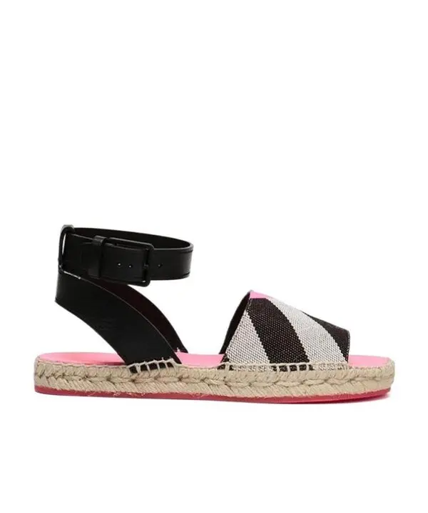 Burberry Checked Detail Flat Sandals - Black