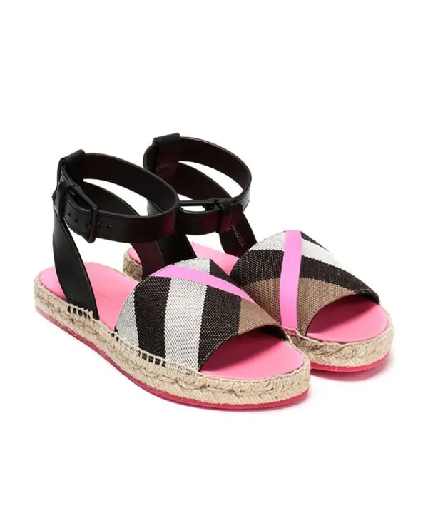 Burberry Checked Detail Flat Sandals