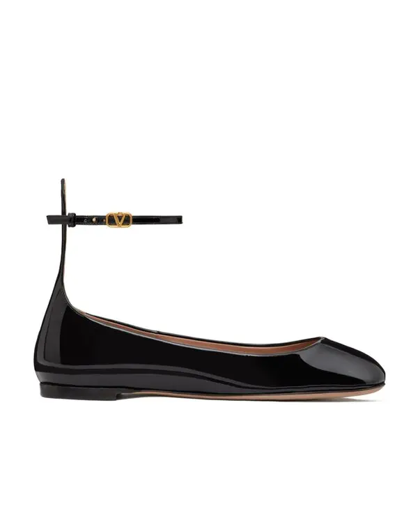 Valentino Garavani Patent Leather Ballerina Flats With Vlogo Buckle - Black