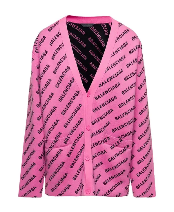 Balenciaga Logo Intarsia Knit Cardigan