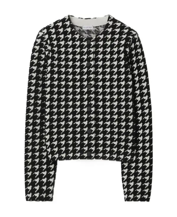 Burberry Houndstooth Pattern Crewneck Buttoned Cardigan
