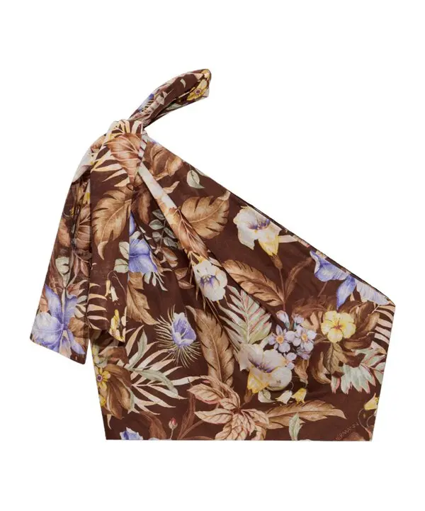 Zimmermann One Shoulder Floral Top With Knot Detailing