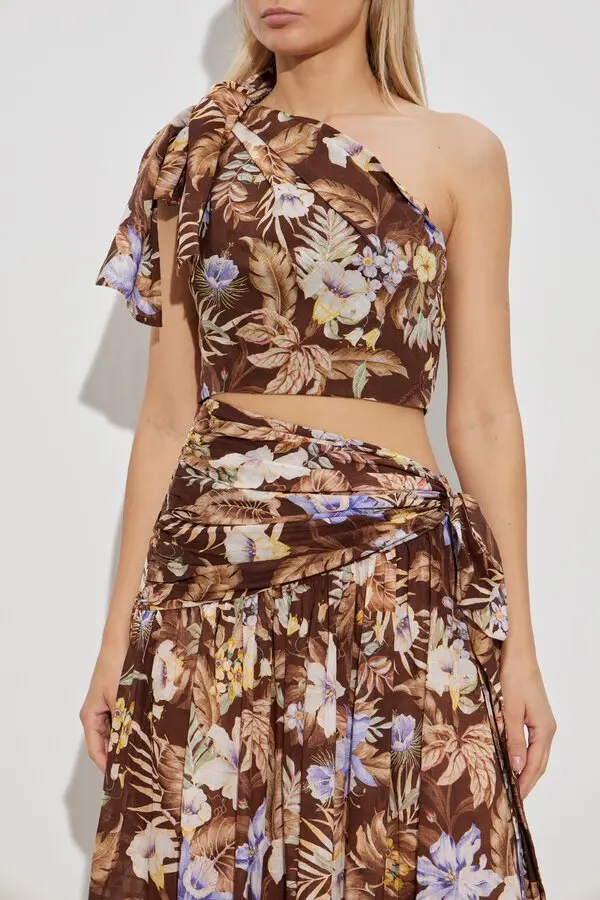 Zimmermann One Shoulder Floral Top With Knot Detailing