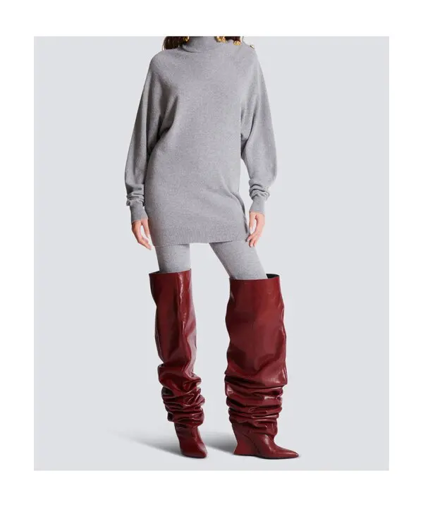 Balmain Turtleneck Knit Dress With Lion Head Buttons - Grey