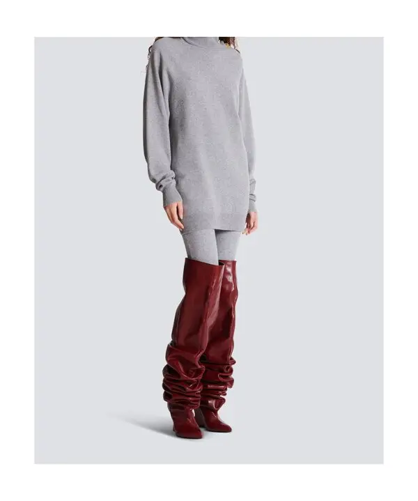 Balmain Turtleneck Knit Dress With Lion Head Buttons - Grey