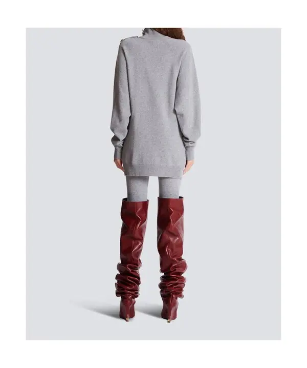 Balmain Turtleneck Knit Dress With Lion Head Buttons - Grey