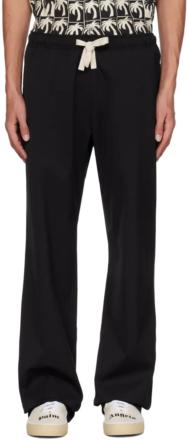 Palm Angels Logo Embroidered Drawstring Pants - Black
