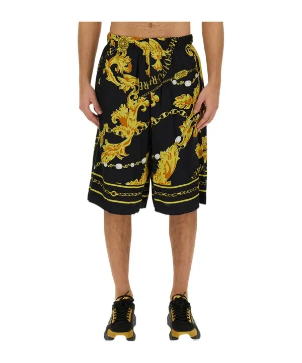 Versace Barocco-printed Knee-length Track Shorts - Black Gold