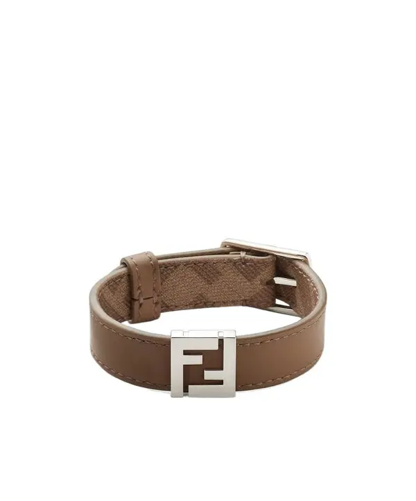 Fendi Ff Canvas And Leather Bracelet - Beige
