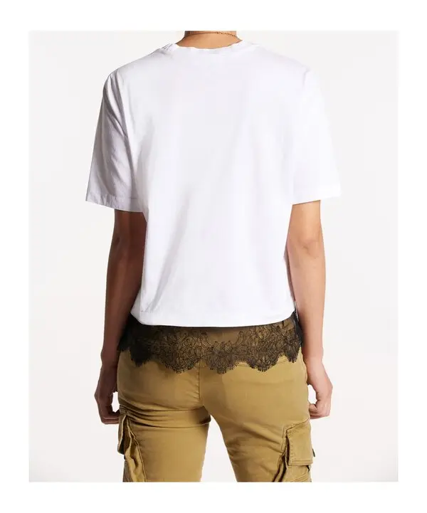 Dsquared2 Graphic Print Crewneck T-shirt With Lace Hem Detail