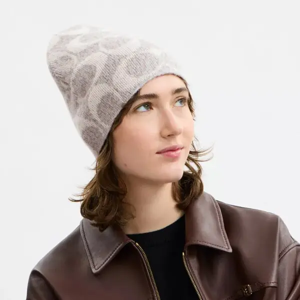 COACH Maxi Signature Logo-pattern Beanie - Birch Gray