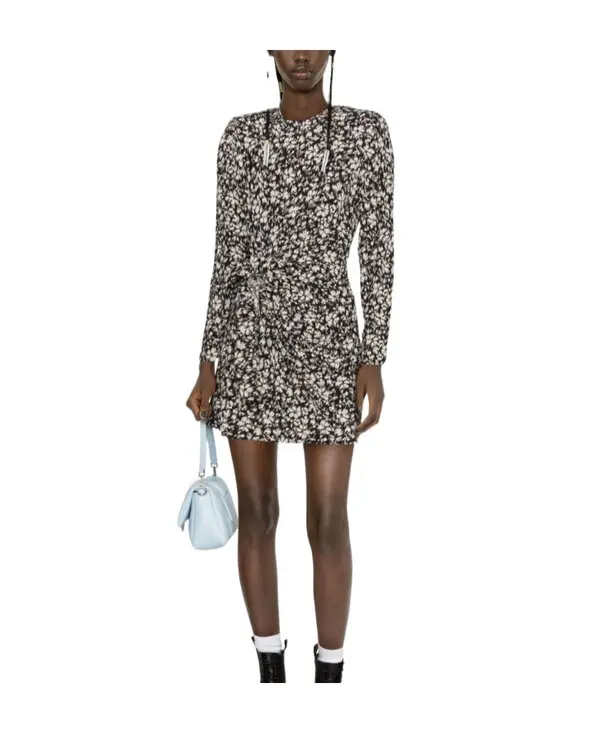Isabel Marant Étoile Floral Print Long Sleeve Mini Dress - Black