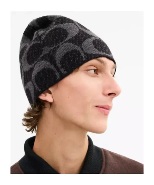COACH Logo-patterned Beanie - Black