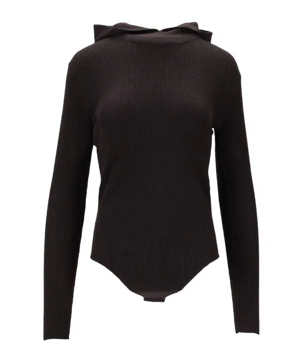 P.a.r.o.s.h Ribbed Hooded Long Sleeve Bodysuit - Moro
