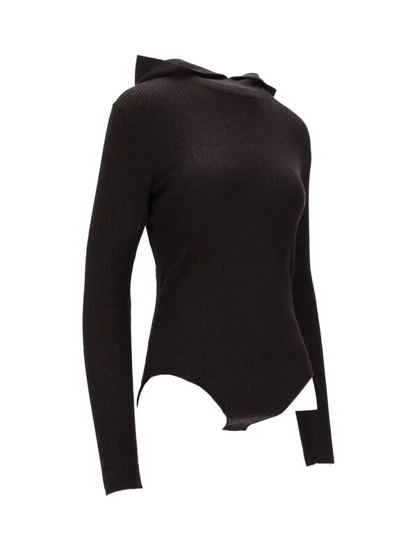 P.a.r.o.s.h Ribbed Hooded Long Sleeve Bodysuit - Moro