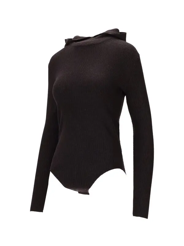 P.a.r.o.s.h Ribbed Hooded Long Sleeve Bodysuit - Moro