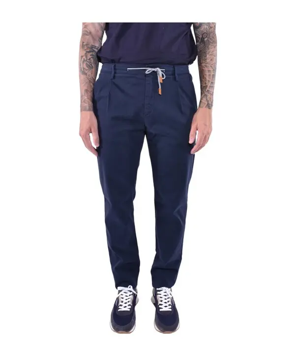 Eleventy Regular-fit Pleated Trousers With Drawstring Closure - Blue