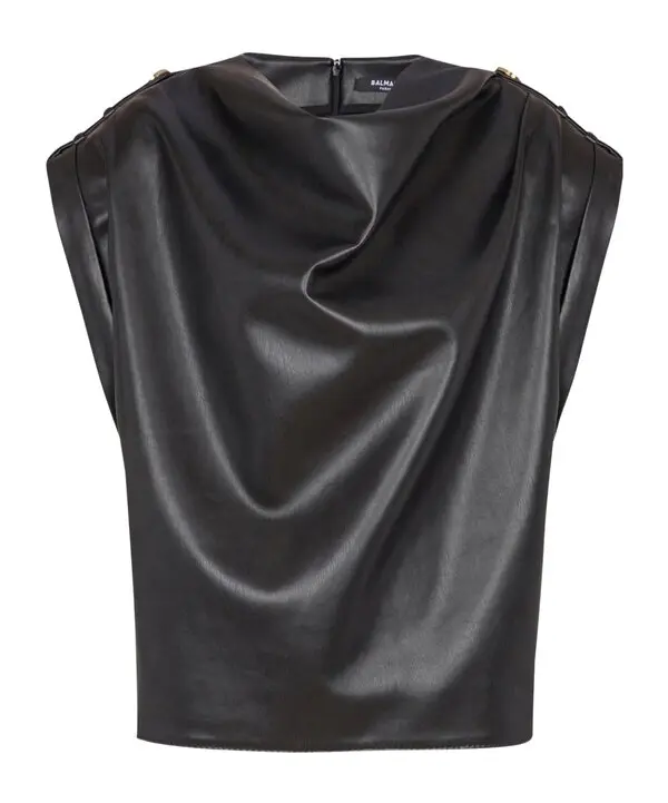 Balmain Faux Leather Draped Top