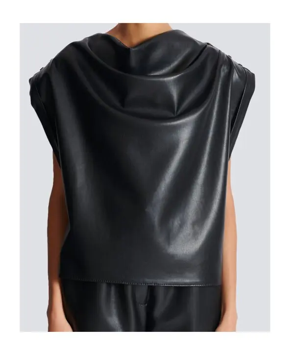 Balmain Faux Leather Draped Top
