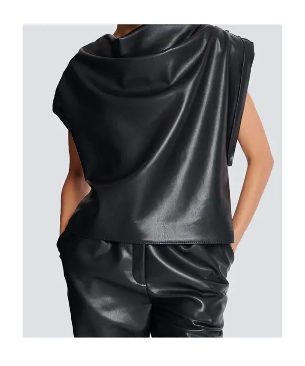 Balmain Faux Leather Draped Top