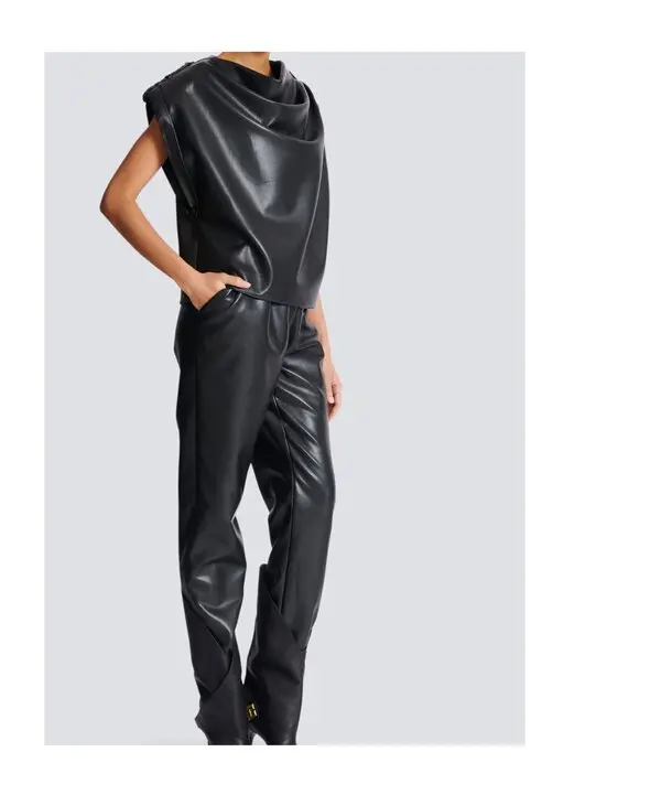 Balmain Faux Leather Draped Top