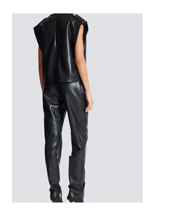 Balmain Faux Leather Draped Top