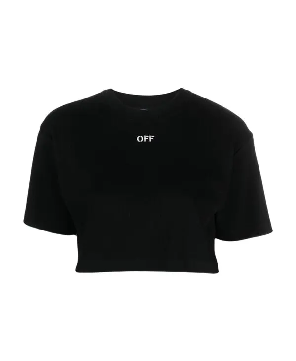 Off-White Off-stamp Crewneck Cropped T-shirt - Black