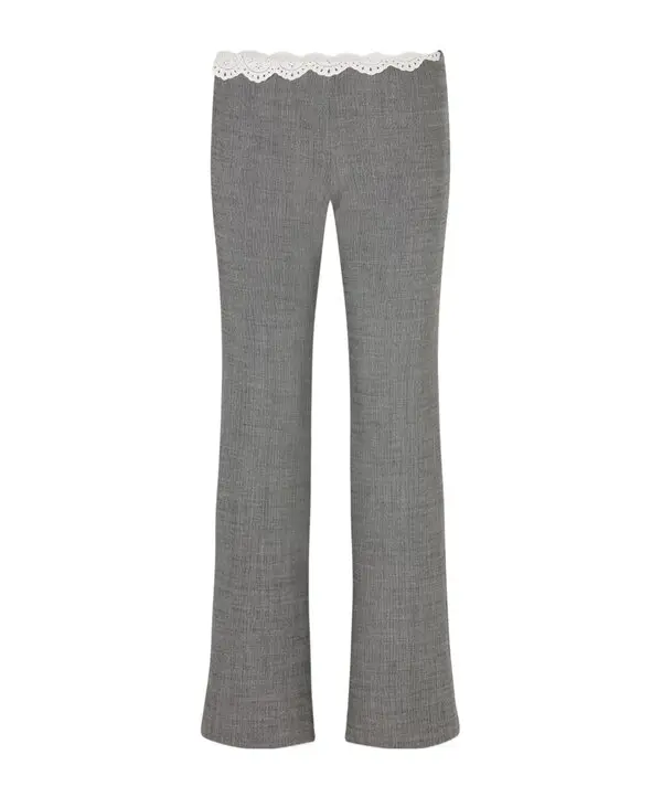 Magda Butrym Wool Flared Casual Pants With Embroidered Lace Trim