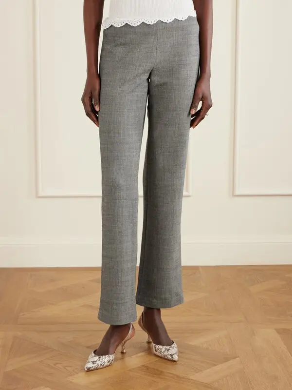 Magda Butrym Wool Flared Casual Pants With Embroidered Lace Trim