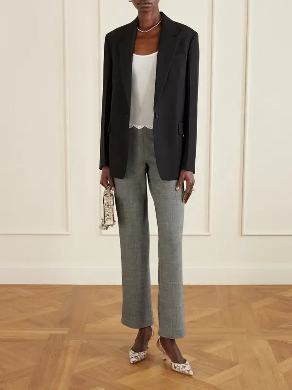 Magda Butrym Wool Flared Casual Pants With Embroidered Lace Trim