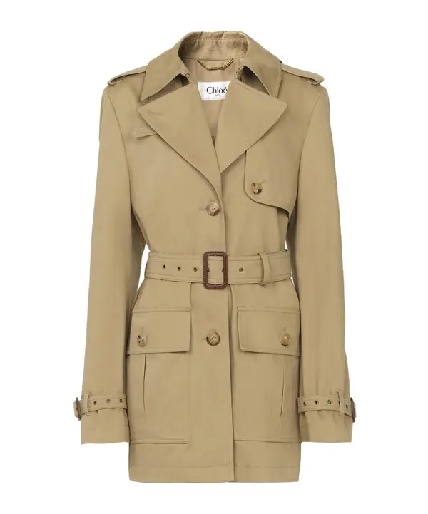 Chloé Belted Short Trench Coat - Clay Brown