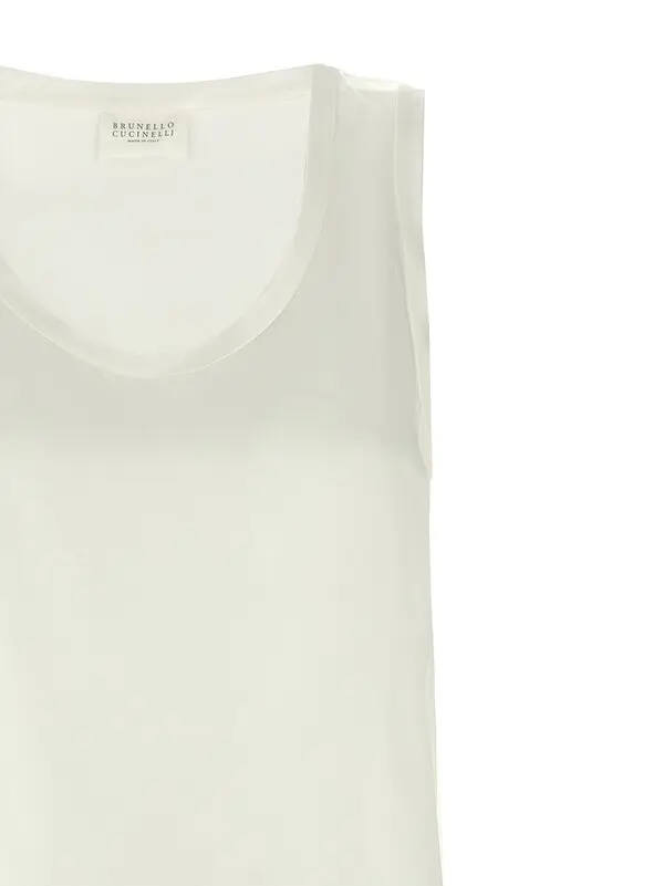 Brunello Cucinelli Plain Crew-neck Sleeveless Tank Top - White