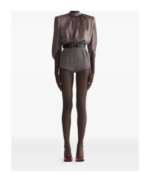 MUGLER Draped High-neck Top - Taupe