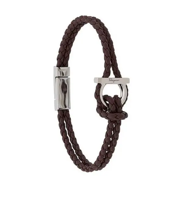 FERRAGAMO Gancini Woven Leather Bracelet - Black