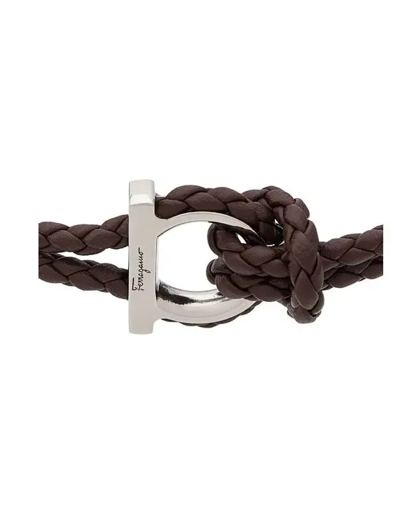 FERRAGAMO Gancini Woven Leather Bracelet - Black