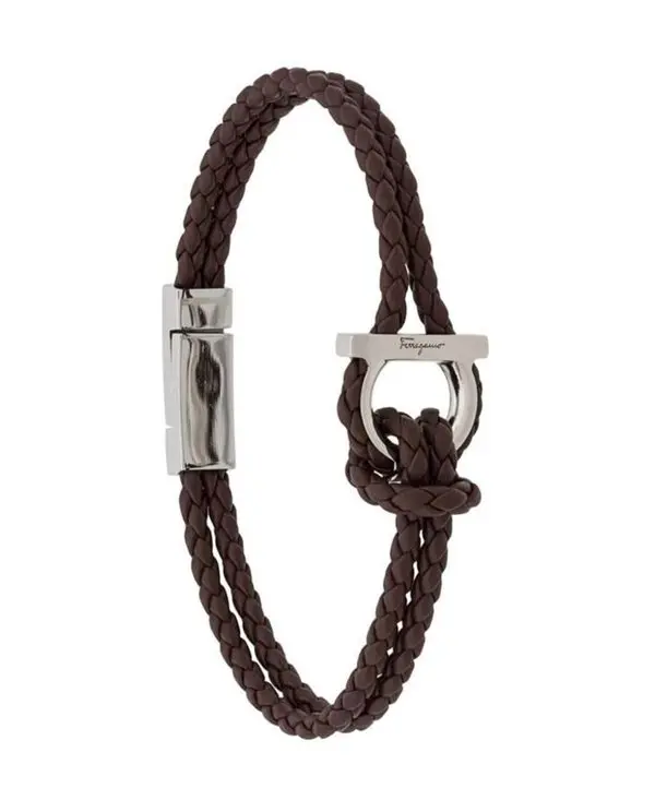 FERRAGAMO Gancini Woven Leather Bracelet - Black