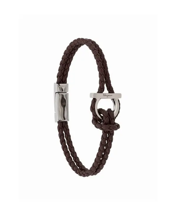 FERRAGAMO Gancini Woven Leather Bracelet - Black