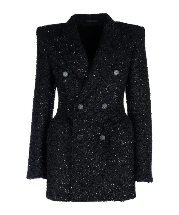 Balenciaga Tweed Button-up Jacket - Black