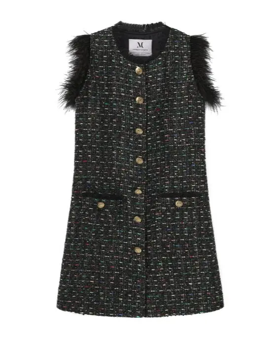 Marissa Chiara Sleeveless Feather Trim Button-up Maxi Dress